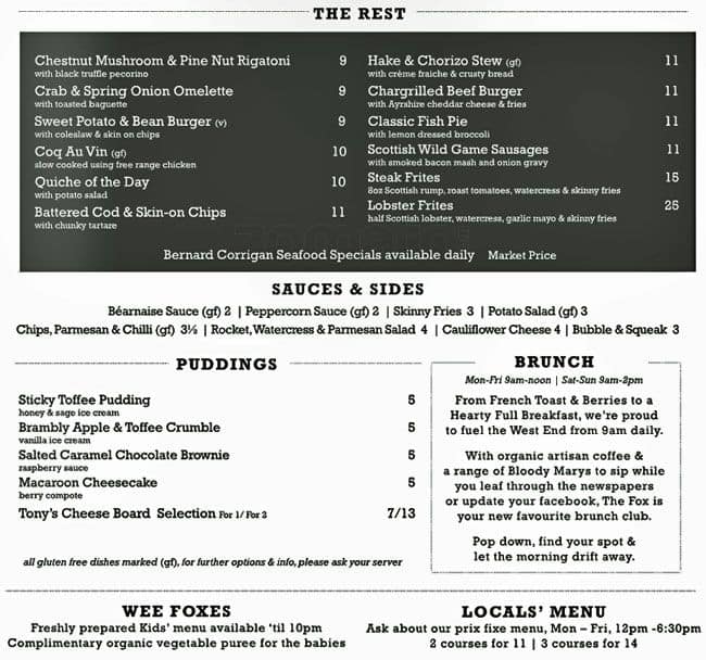 Menu at The Hyndland Fox pub & bar, Glasgow