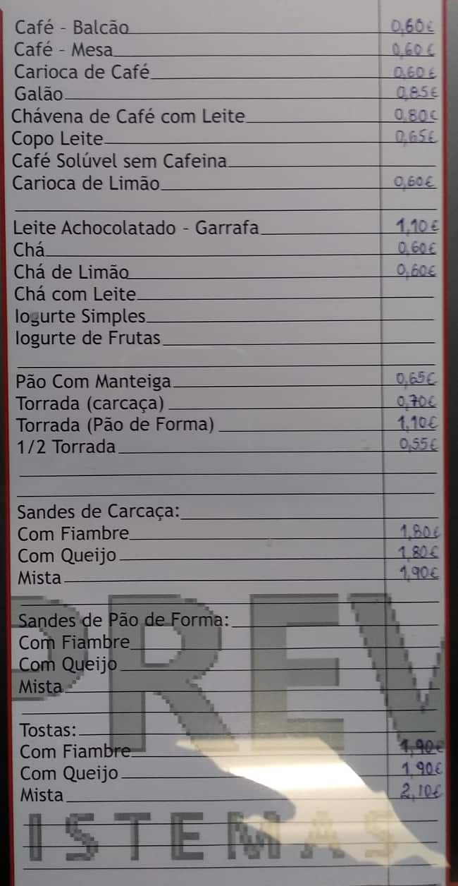 Menu at Café Tico-Tico, Amadora, R. Elias Garcia 49A