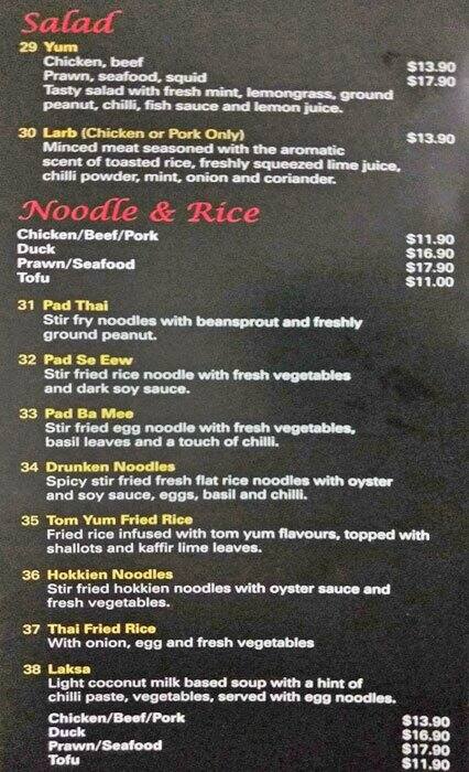 Menu at Jd Thai restaurant, Redcliffe