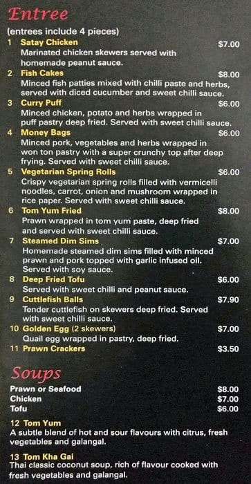 Menu at Jd Thai restaurant, Redcliffe