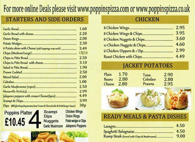 Poppins Pizza Menu, Menu for Poppins Pizza, Sutton, London - Zomato UK