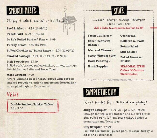 City Barbeque Menu Menu For City Barbeque St Matthews Louisville