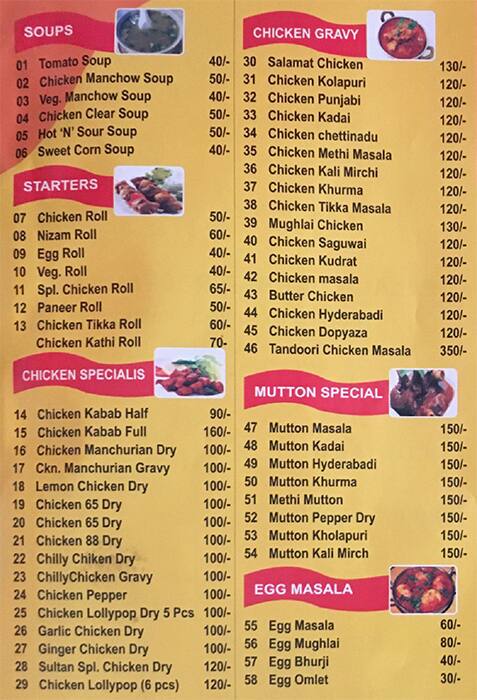 Menu at Sultan palace Darbar restaurant, Bengaluru
