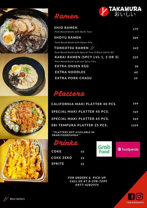 Carta del restaurante Takamura, Pasig, San Guilermo