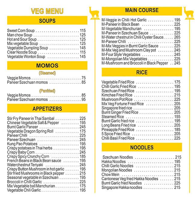 Menu of Yellow LLamas, Vile Parle West, Mumbai