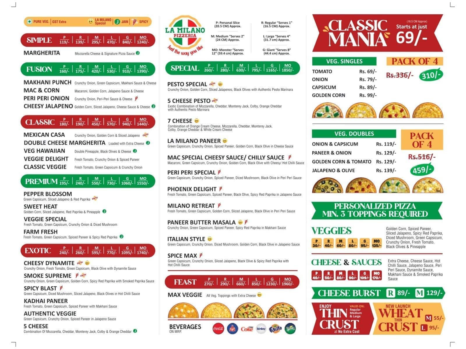 Menu of La Milano Pizzeria, Gota, Ahmedabad