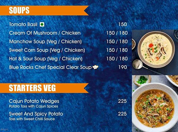 Menu of Blue Rock's Fusion, Sarjapur Road, Bangalore