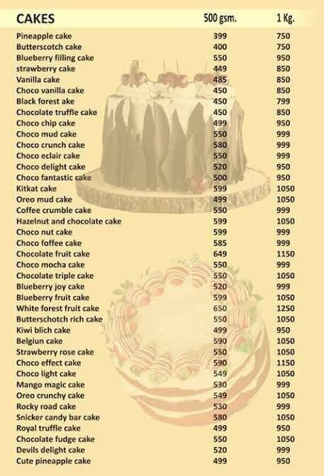 Menu of The Paradise Bakery, Sector 64, Noida