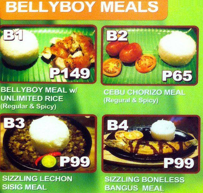 Menu at Bellychon restaurant, Makati