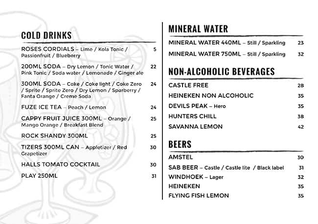 Menu at De Kelder, Cape Town, Vodacom Golf Village