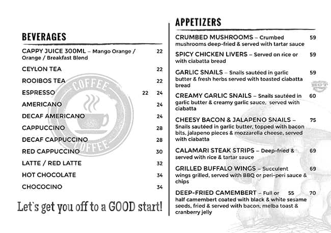 Menu at De Kelder, Cape Town, Vodacom Golf Village