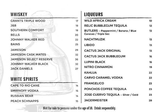 Menu at De Kelder, Cape Town, Vodacom Golf Village