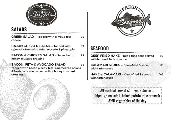 Menu at De Kelder, Cape Town, Vodacom Golf Village