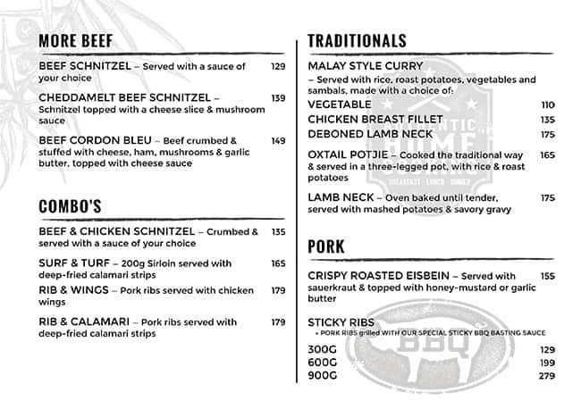 Menu at De Kelder, Cape Town, Vodacom Golf Village