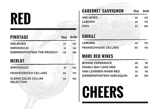 Menu at De Kelder, Cape Town, Vodacom Golf Village