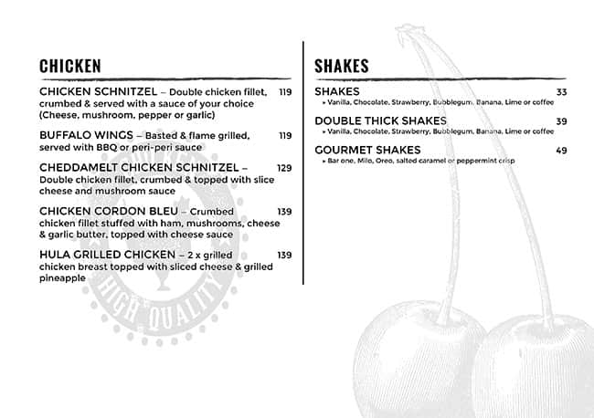 Menu at De Kelder, Cape Town, Vodacom Golf Village