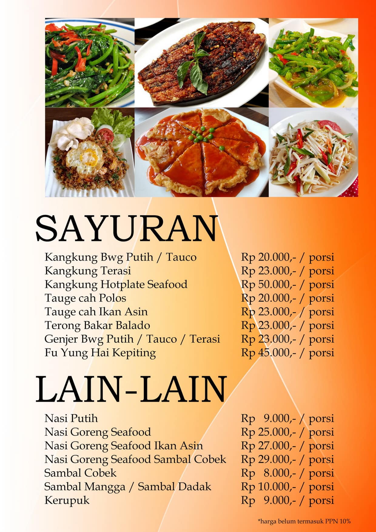 Menu at Pondok Mutiara 68 restaurant, South Jakarta, Jl. Tebet Barat ...