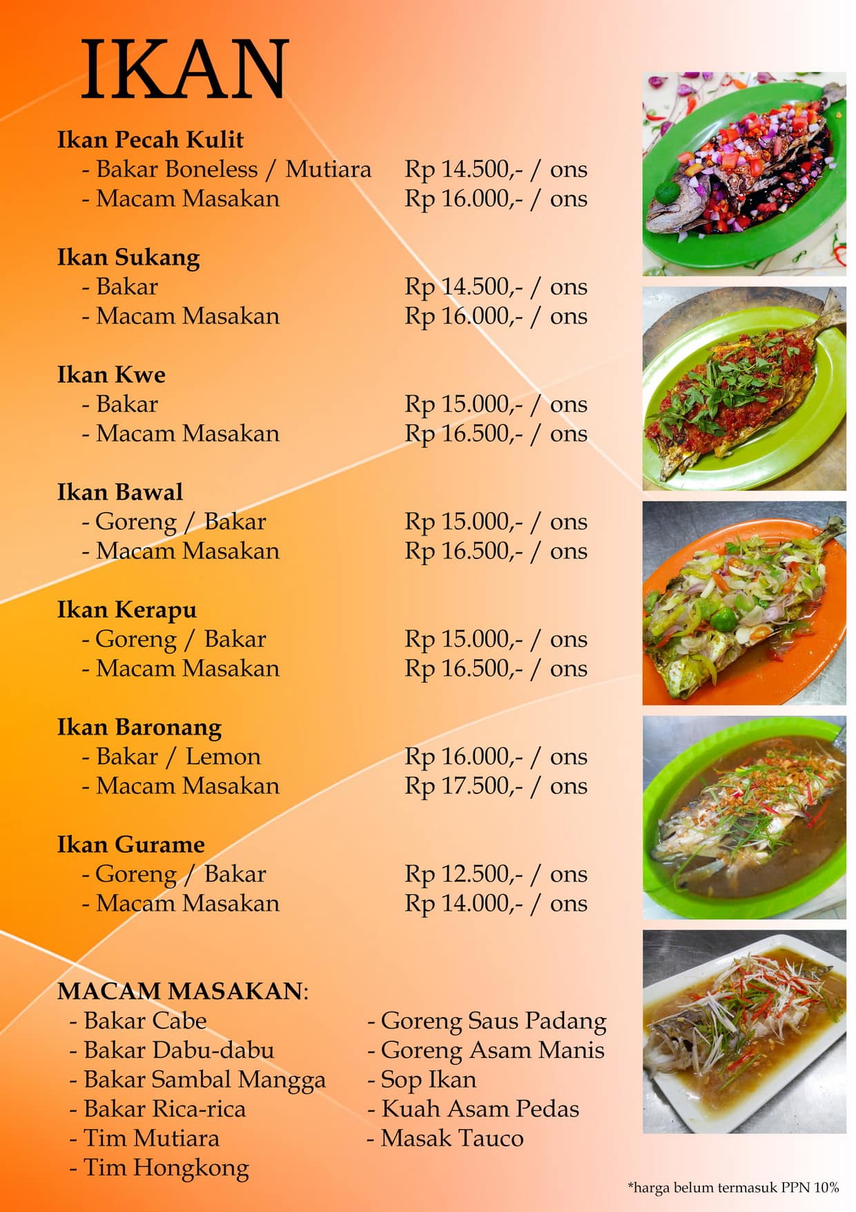 Menu at Pondok Mutiara 68 restaurant, South Jakarta, Jl. Tebet Barat ...