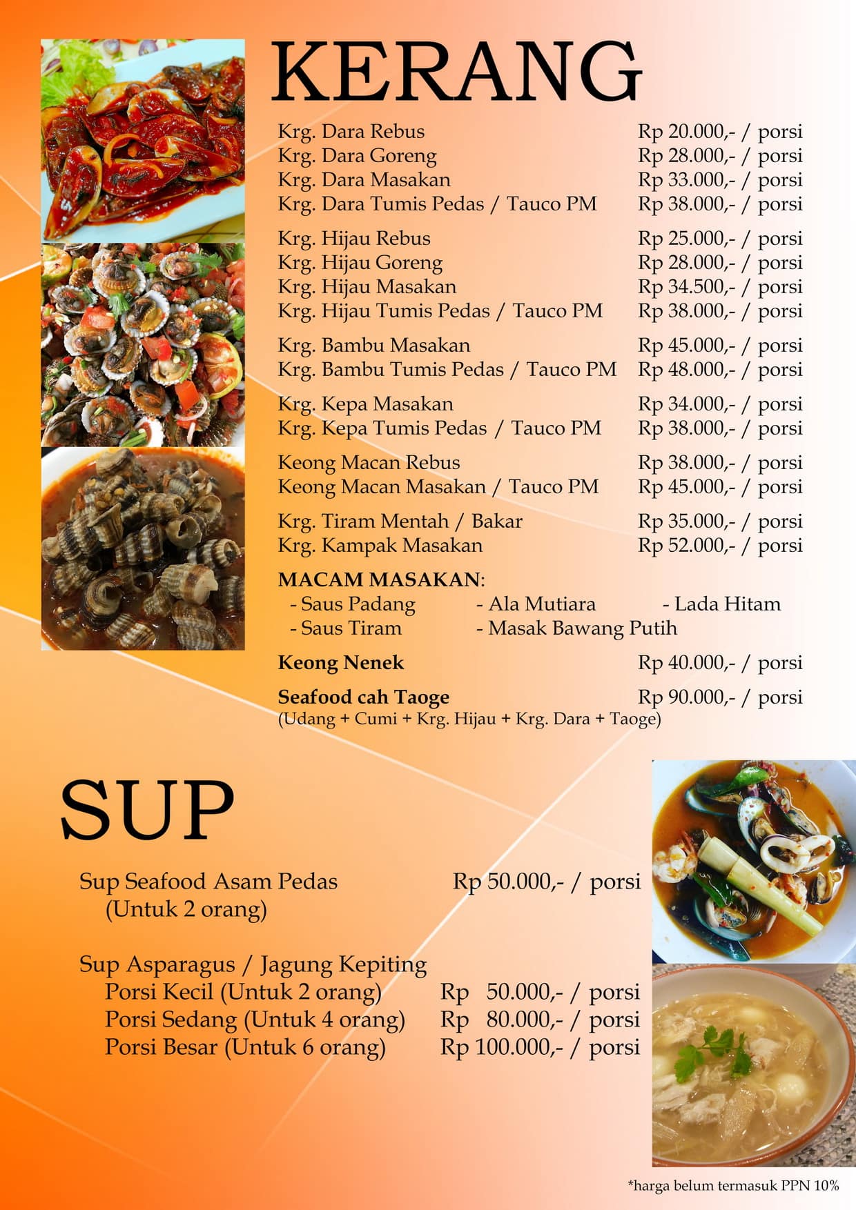 Menu at Pondok Mutiara 68 restaurant, South Jakarta, Jl. Tebet Barat ...