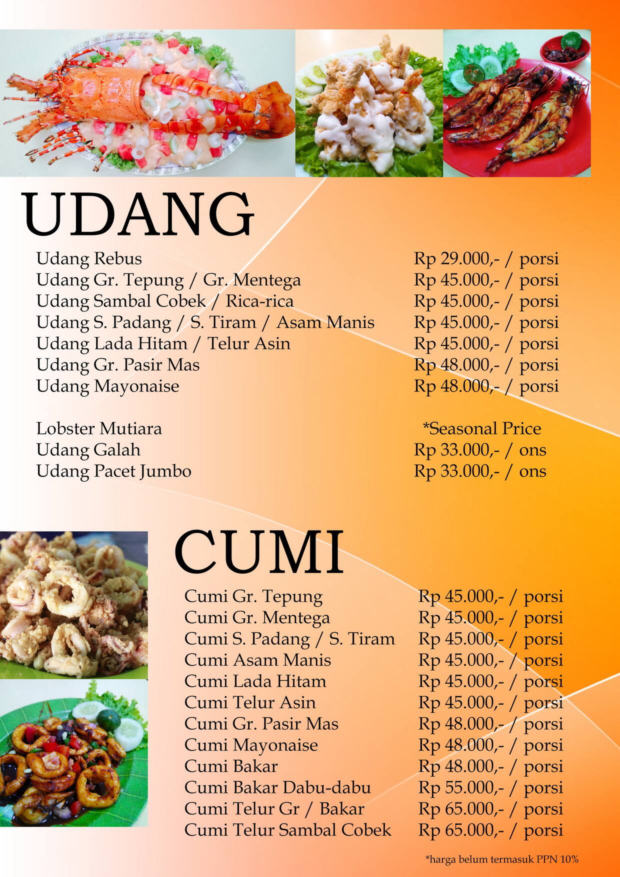Menu at Pondok Mutiara 68 restaurant, South Jakarta, Jl. Tebet Barat ...