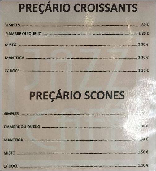 Menu em Jazz Cafe - Lisboa, Lisboa