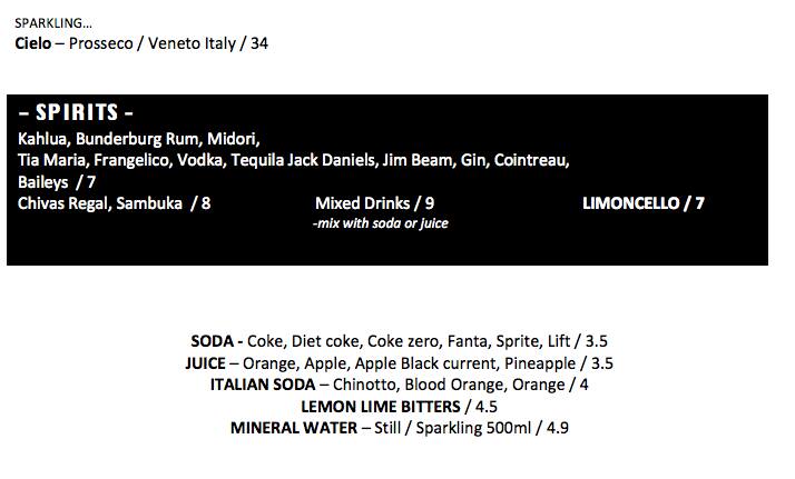 Menu at Marina Lunga pizzeria, Balmain