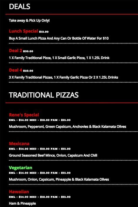 Rene's Pizza Menu, Menu de Rene's Pizza, Blacktown, Sydney - Urbanspoon ...