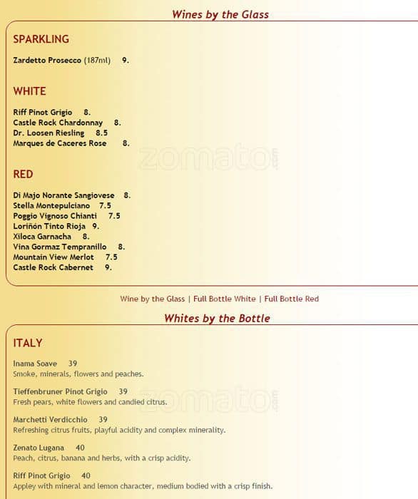 Menu at Pomodoro Ristorante Italiano restaurant, Seattle