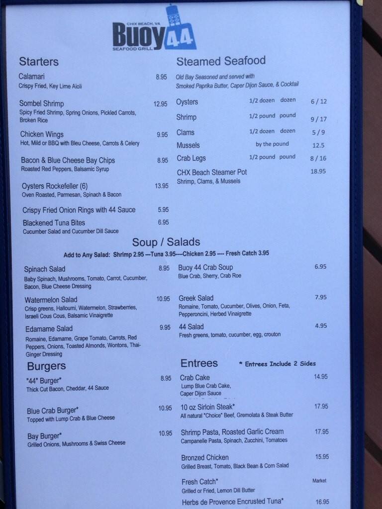 Menu at Buoy 44 restaurant, Virginia Beach