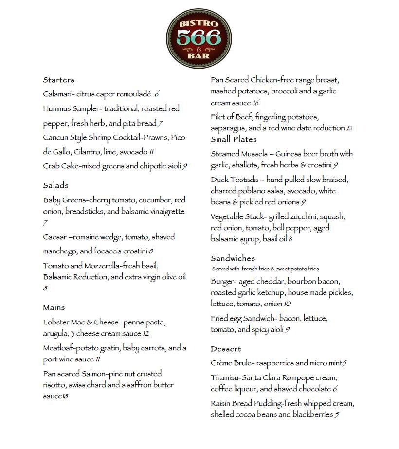 Bistro 566 & Bar Menu, Menu for Bistro 566 & Bar, Tower District ...