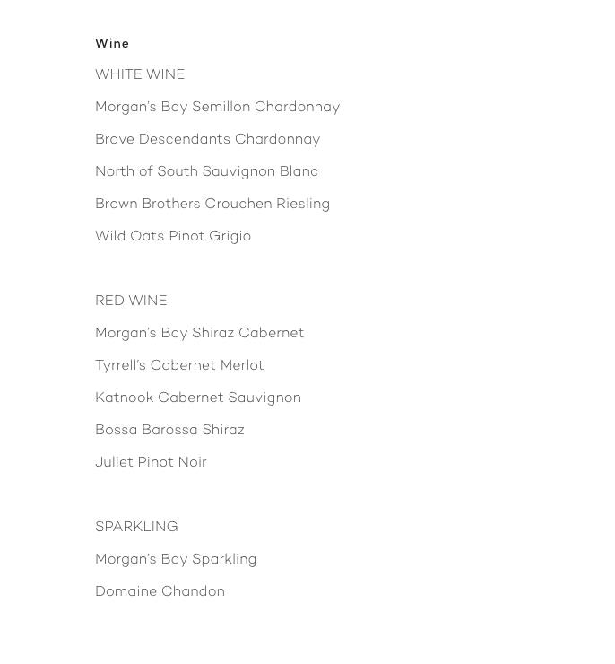 Menu at Centre Bar Brisbane, Brisbane City