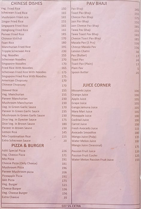 Menu at Aditi Nx Pure Veg, Mumbai