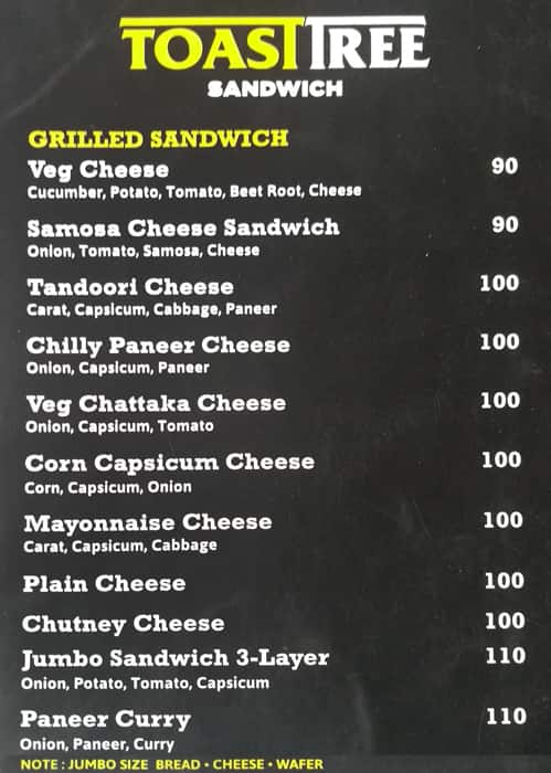 Menu at Toast Tree Sandwich, India