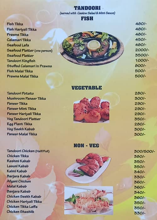 Menu at Nirvana Cafe, Canacona