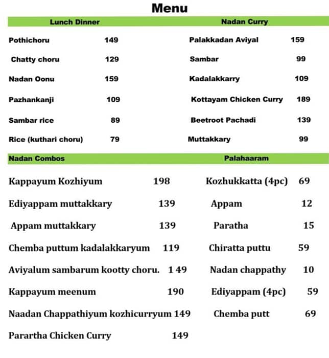 Menu of Thoosanila, Vasant Kunj, New Delhi