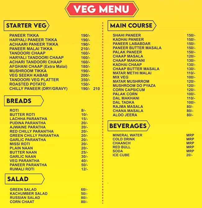 Menu of Sultan's Of Punjab, Jawahar Colony, Faridabad