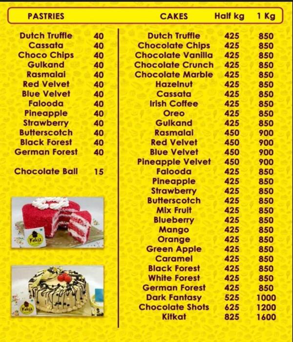 Menu of Kekiz The Cake Shop, Sakinaka, Mumbai