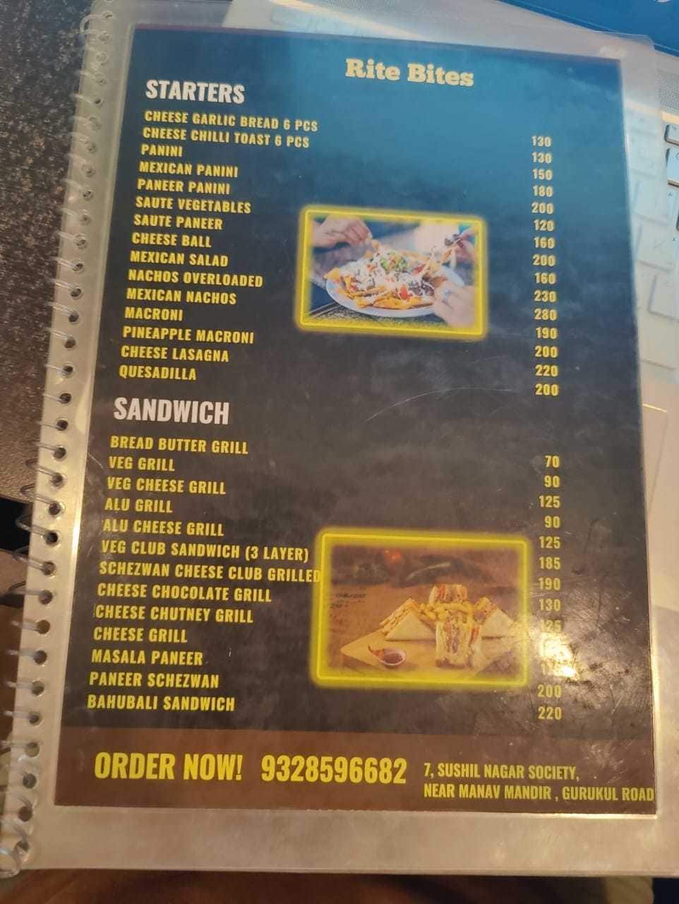 Menu of Rite Bites, Memnagar, Ahmedabad