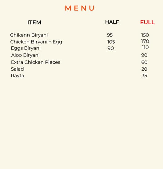 Menu of The Royal Biryani, Mango, Jamshedpur