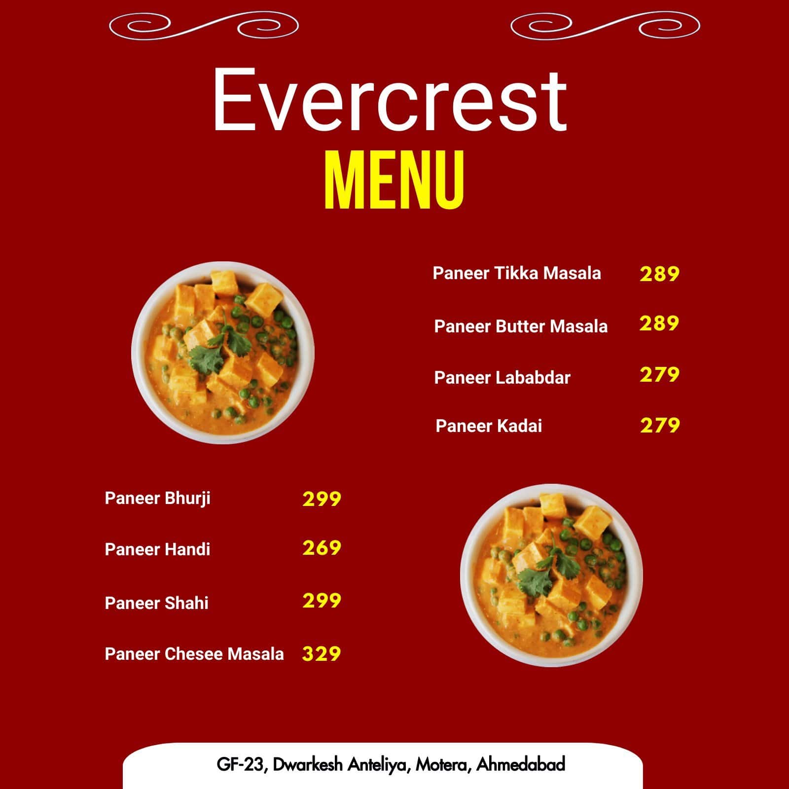 Menu of Evercrest, Chandkheda, Ahmedabad