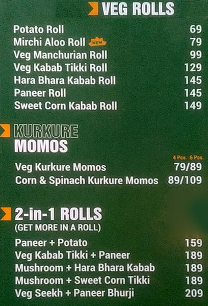 Menu of RollsKing, Sector 18, Noida