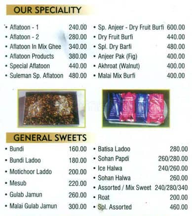 Suleman Mithaiwala Menu, Menu for Suleman Mithaiwala, Mumbai Central ...