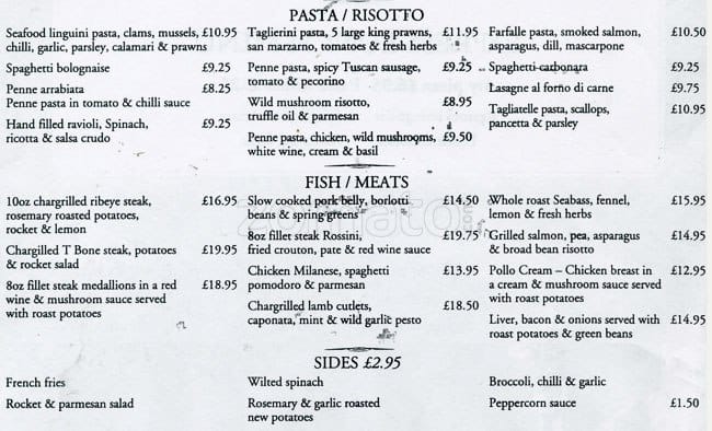 Menu at Nonna Rosa restaurant, Uxbridge