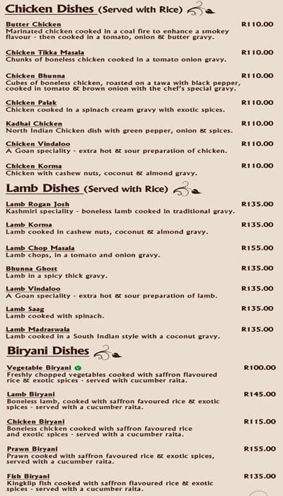 Menu at The Royal India restaurant, New Redruth