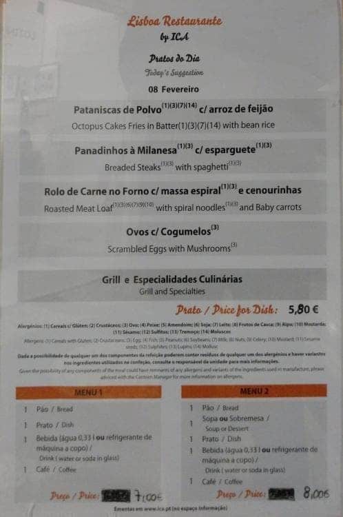 Menu em Lisboa Restaurante, Lisboa