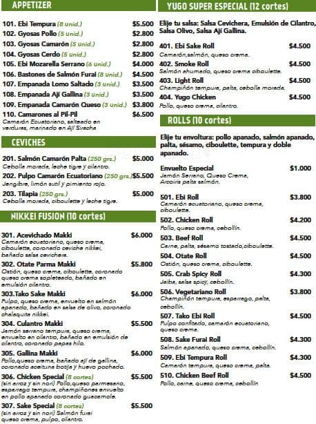 Yugo Sushi Menu,Menú para Yugo Sushi, La Reina, Santiago - Zomato Chile