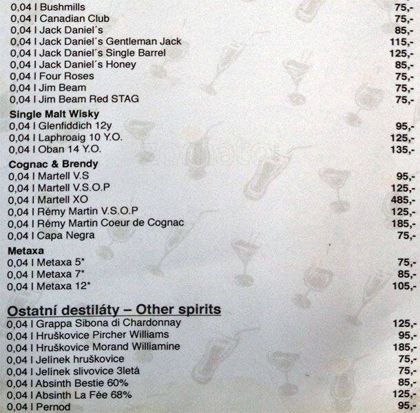 Menu at F1 Life pub & bar, Prague, Hashtalska 749/4