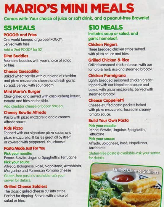 Menu au East Side Mario's pizzeria, Ottawa, Innes Rd