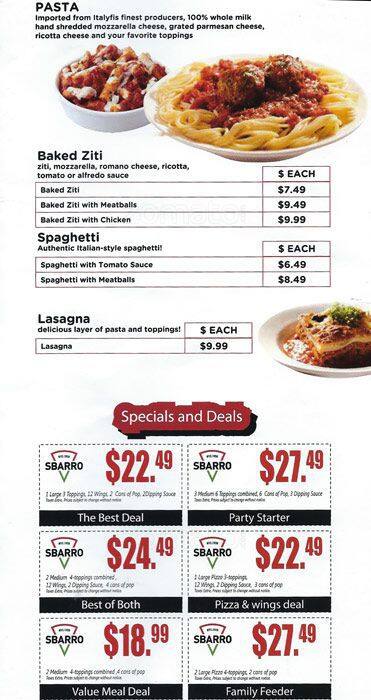 Sbarro Menu, Menu for Sbarro, Hunt Club, Ottawa - Urbanspoon/Zomato