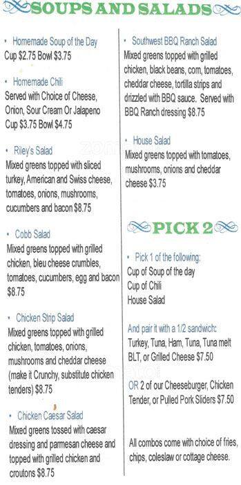 Riley's Gathering Place Menu - Urbanspoon/Zomato